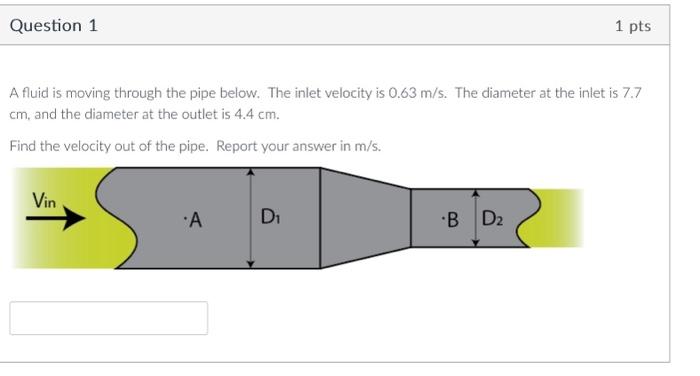 Solved Question 1 A fluid is moving through the pipe below. | Chegg.com