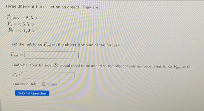 Solved Three different forces act on an object. They are: | Chegg.com