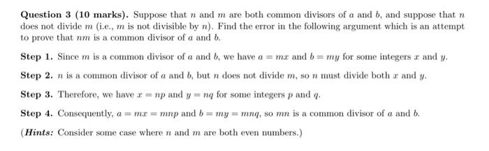 Solved Question 3 (10 marks). Suppose that n and m are both | Chegg.com