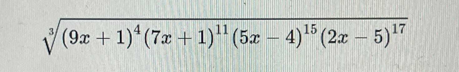 Solved (9x+1)4(7x+1)11(5x-4)15(2x-5)173 | Chegg.com