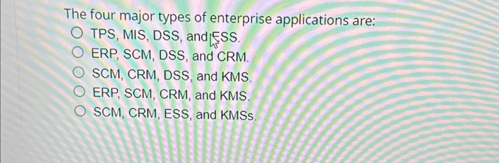 Solved The four major types of enterprise applications | Chegg.com