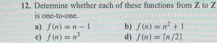 Solved 12. Determine whether each of these functions from Z | Chegg.com