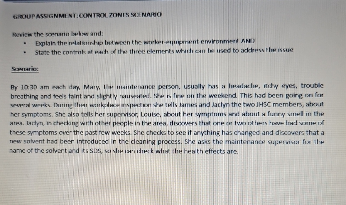 Solved GROUP ASSIGNMENT: CONIROL ZONES SCENARIOReview the | Chegg.com