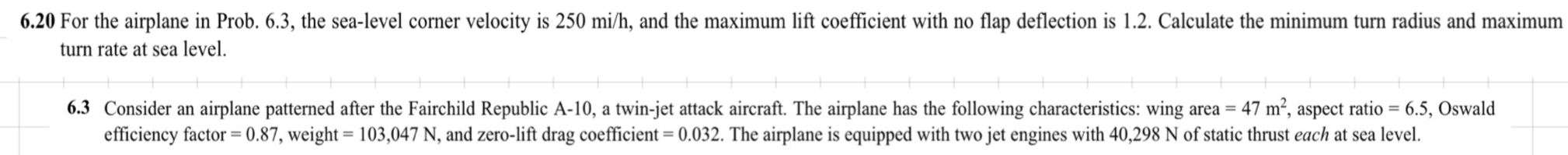 Solved 6.20 ﻿For the airplane in Prob. 6.3, ﻿the sea-level | Chegg.com