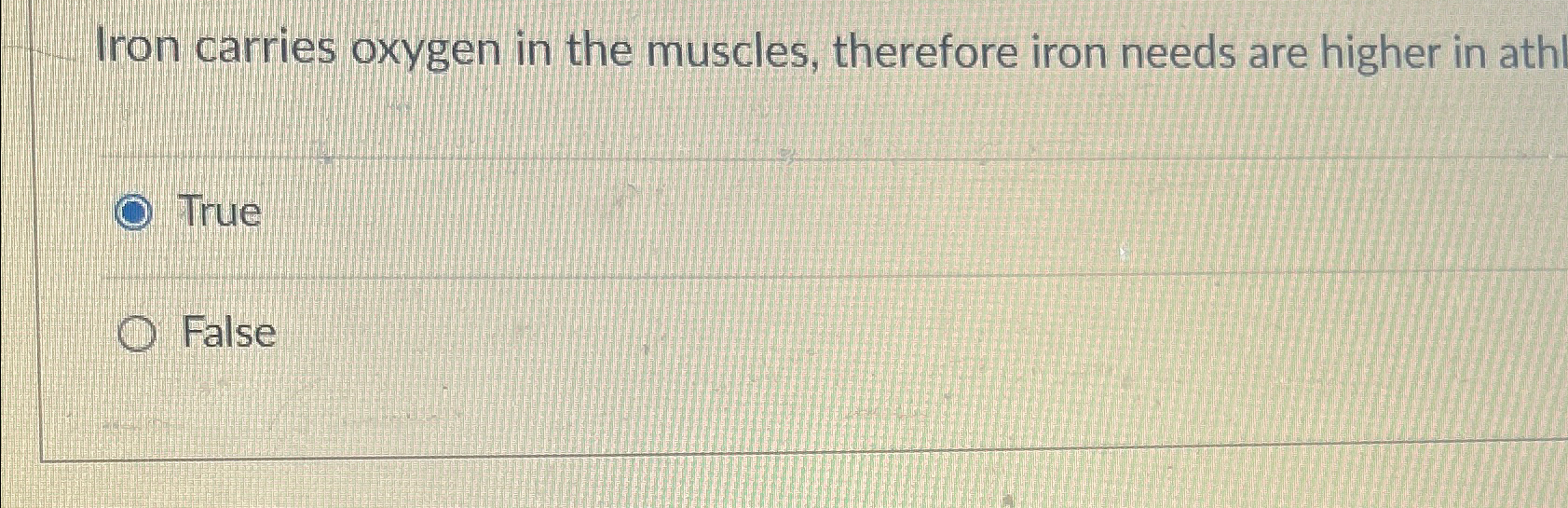 Solved Iron carries oxygen in the muscles, therefore iron | Chegg.com