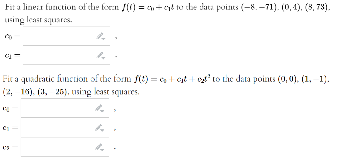 Solved Fit a linear function of the form f(t)=c0+c1t ﻿to the | Chegg.com