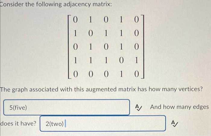 Solved Consider the following adjacency matrix: 0 1 0 1 0 1 | Chegg.com