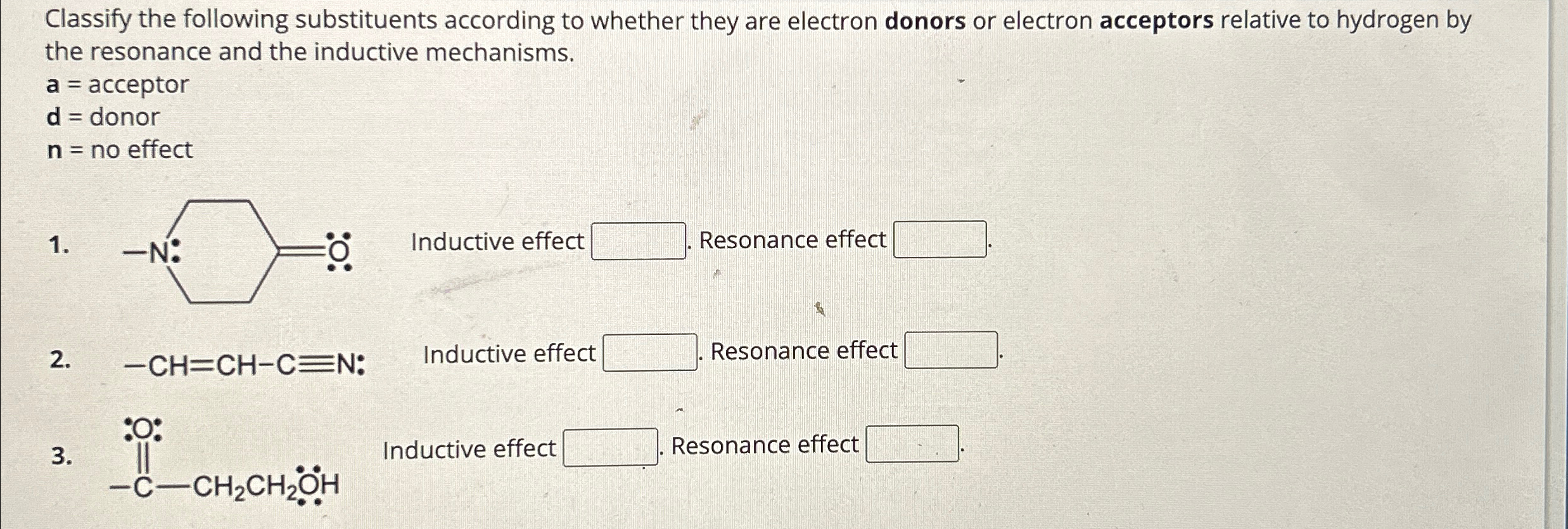 Solved Classify the following substituents according to | Chegg.com