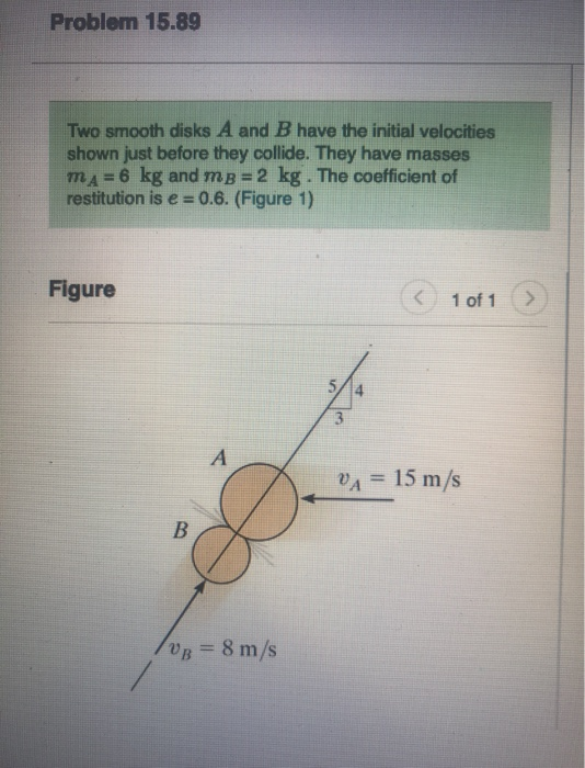 Solved Problem 15.89 Two smooth disks A and B have the | Chegg.com