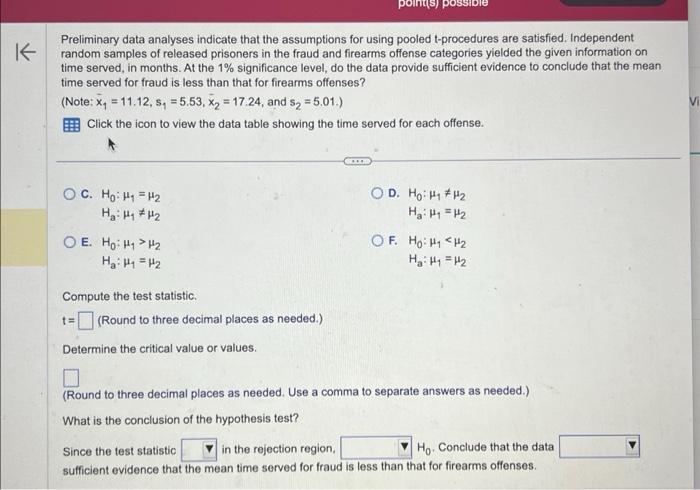 Solved Preliminary data analyses indicate that the | Chegg.com