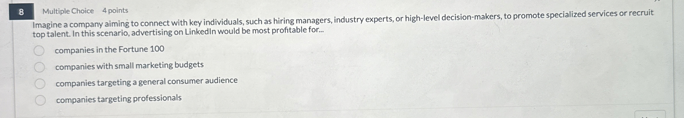 Solved 8Multiple Choice4 ﻿pointsImagine a company aiming to | Chegg.com