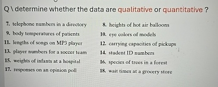Solved Q?? ﻿determine whether the data are qualitative or | Chegg.com