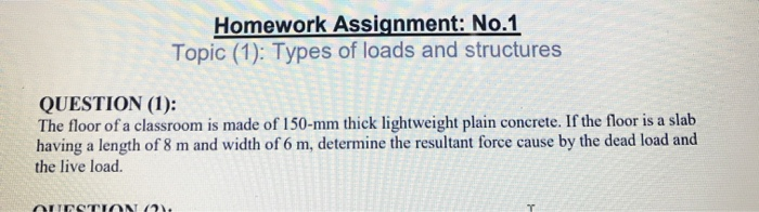 Solved Homework Assignment: No.1 Topic (1): Types of loads | Chegg.com