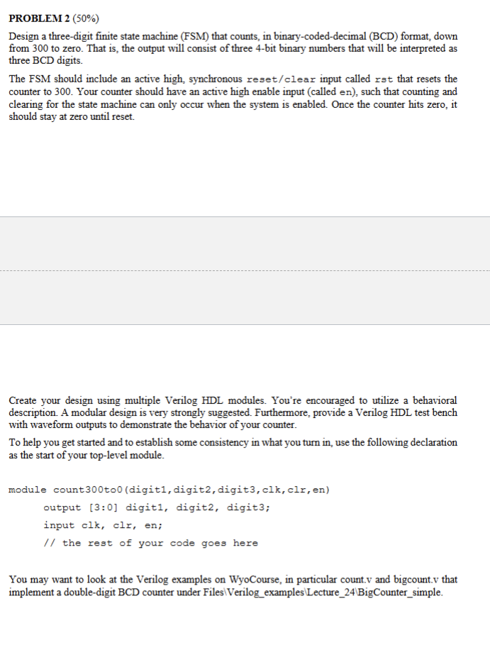 PROBLEM 2 (50\%) ﻿Design a three-digit finite state | Chegg.com