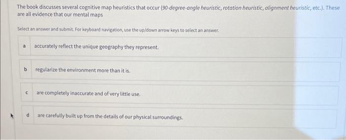 Solved The book discusses several cognitive map heuristics | Chegg.com