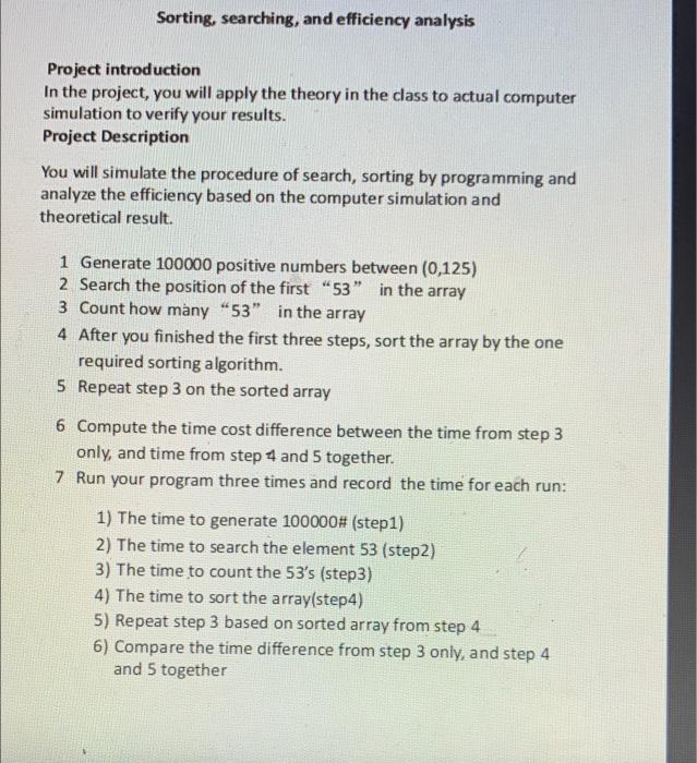Solved Sorting Analysis/ INSERTION SORT PLEASE DO Project | Chegg.com