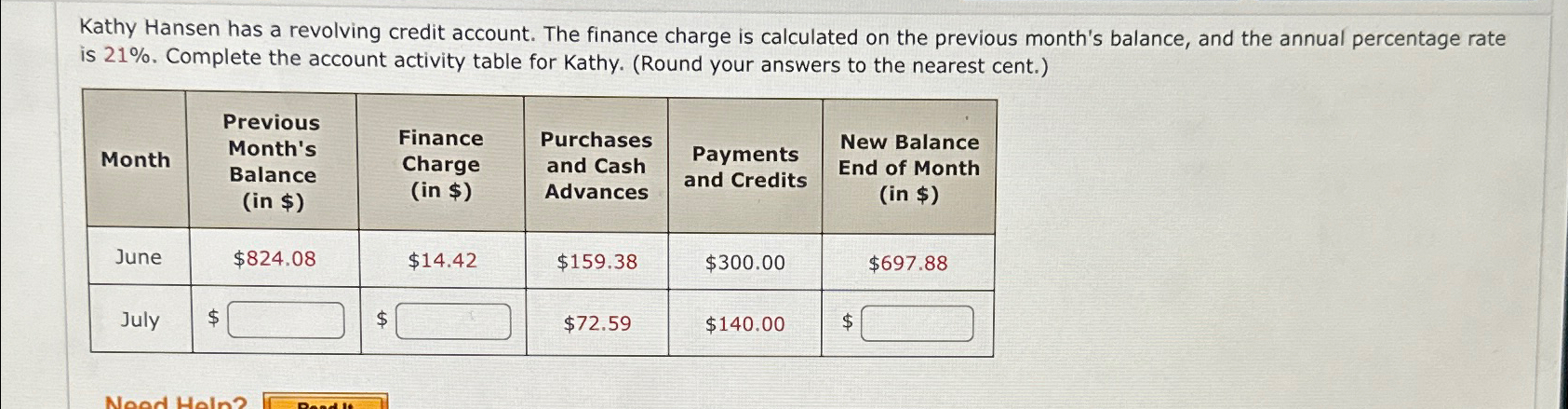 Solved Kathy Hansen has a revolving credit account. The | Chegg.com