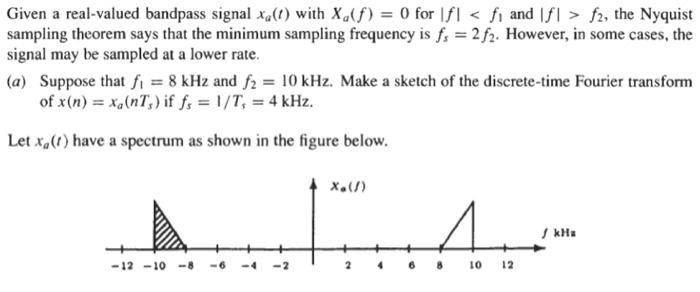 Solved Given a real-valued bandpass signal xa(t) with | Chegg.com