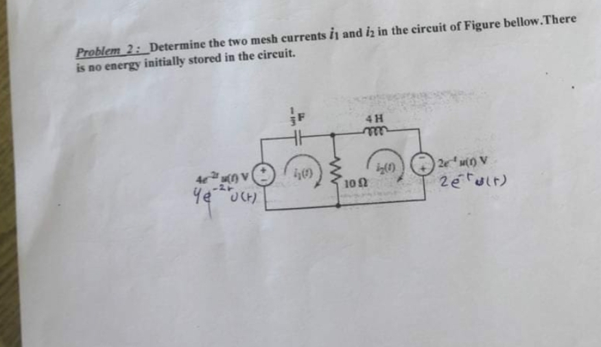 Solved Problem 2: Determine the two mesh currents i1 ﻿and i2 | Chegg.com