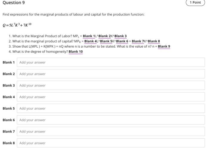 Solved Find expressions for the marginal products of labour | Chegg.com