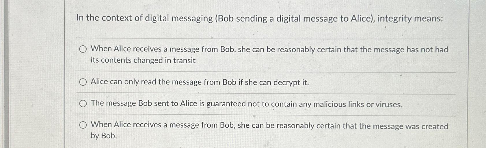 Solved In the context of digital messaging (Bob sending a | Chegg.com Solved In the context of digital messaging (Bob sending a | Chegg.com