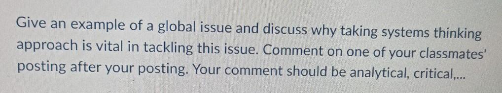 Solved Give an example of a global issue and discuss why | Chegg.com
