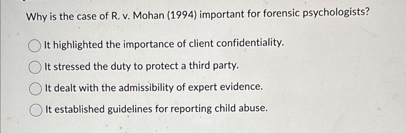 Solved Why is the case of R. ﻿v. ﻿Mohan (1994) ﻿important | Chegg.com