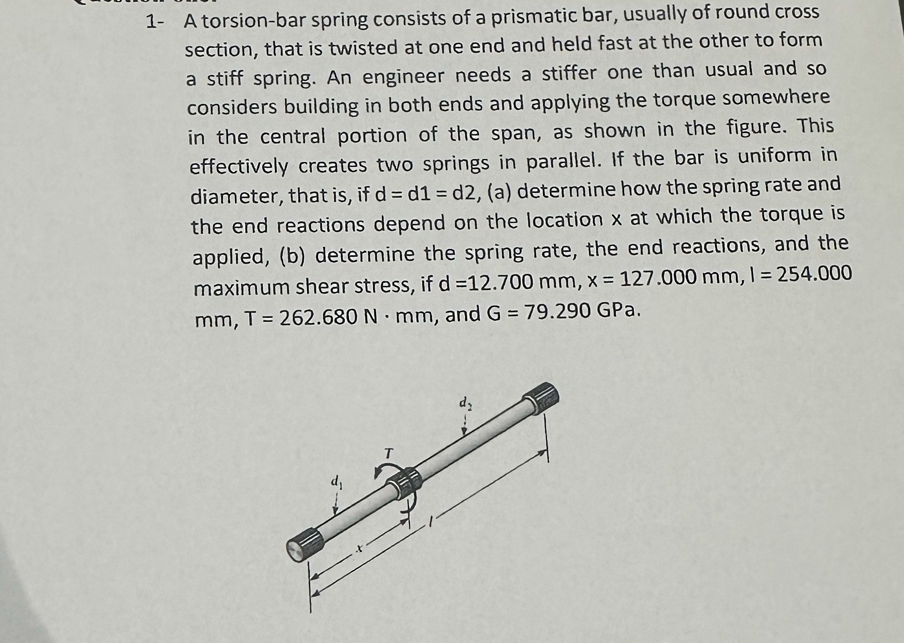 Solved 1- ﻿A torsion-bar spring consists of a prismatic bar, | Chegg.com