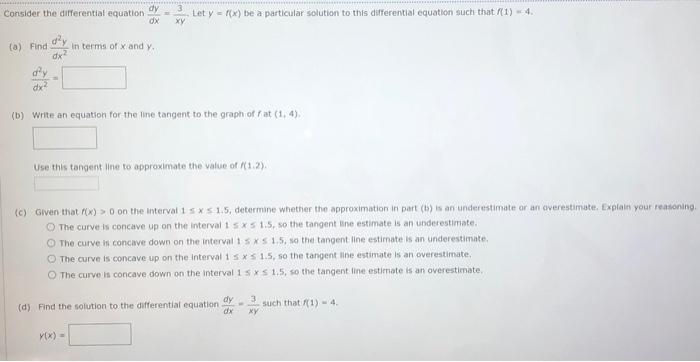 Solved Consider the differential equation dy dx Let y = f(x) | Chegg.com