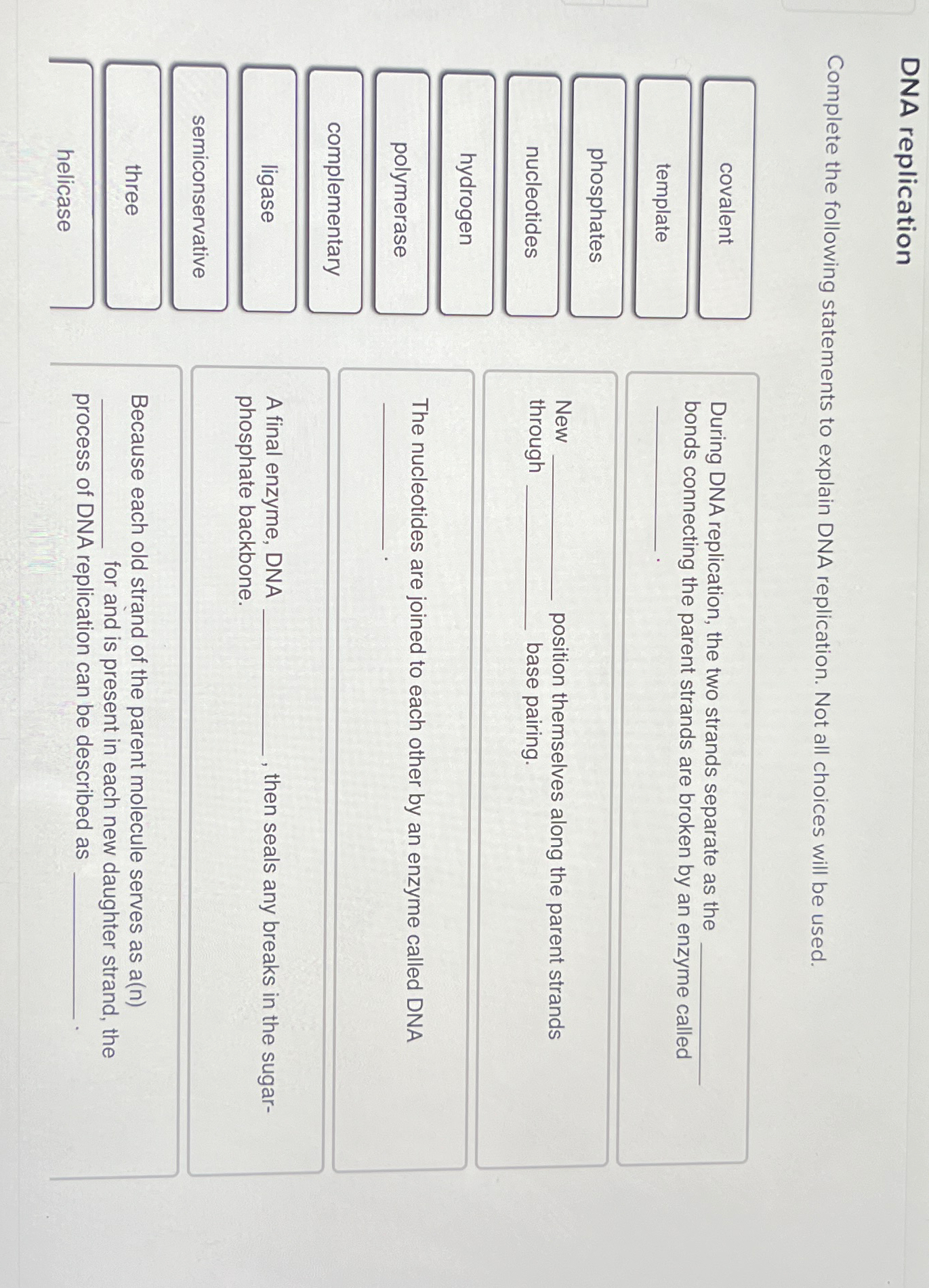 Solved DNA replicationComplete the following statements to | Chegg.com