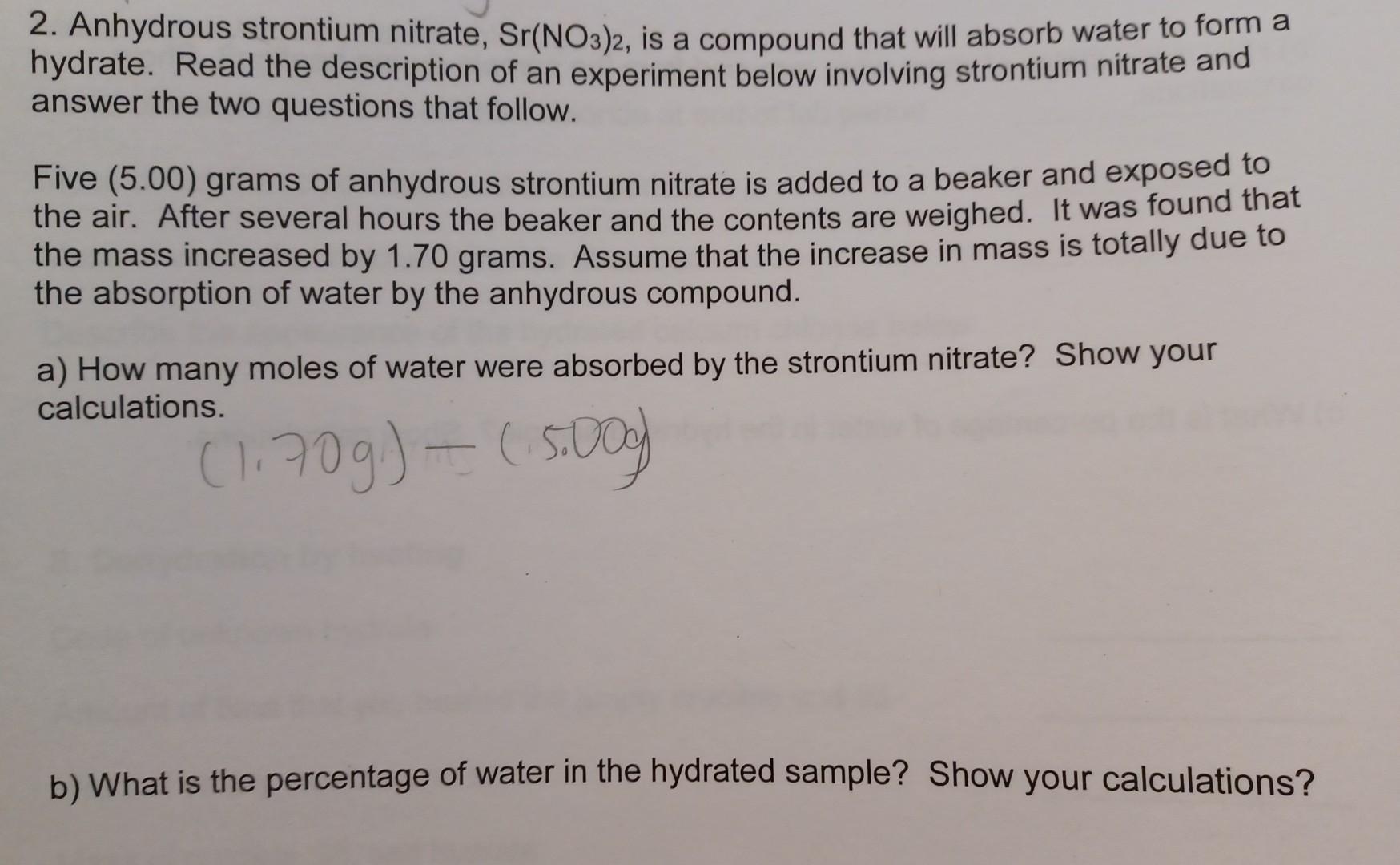 Solved 2. Anhydrous strontium nitrate, Sr(NO3)2, is a | Chegg.com