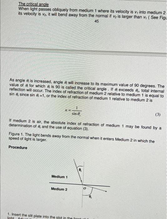 Solved The critical angle When light passes obliquely from | Chegg.com