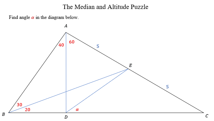 Solved The Median and Altitude PuzzleFind angle α ﻿in the | Chegg.com