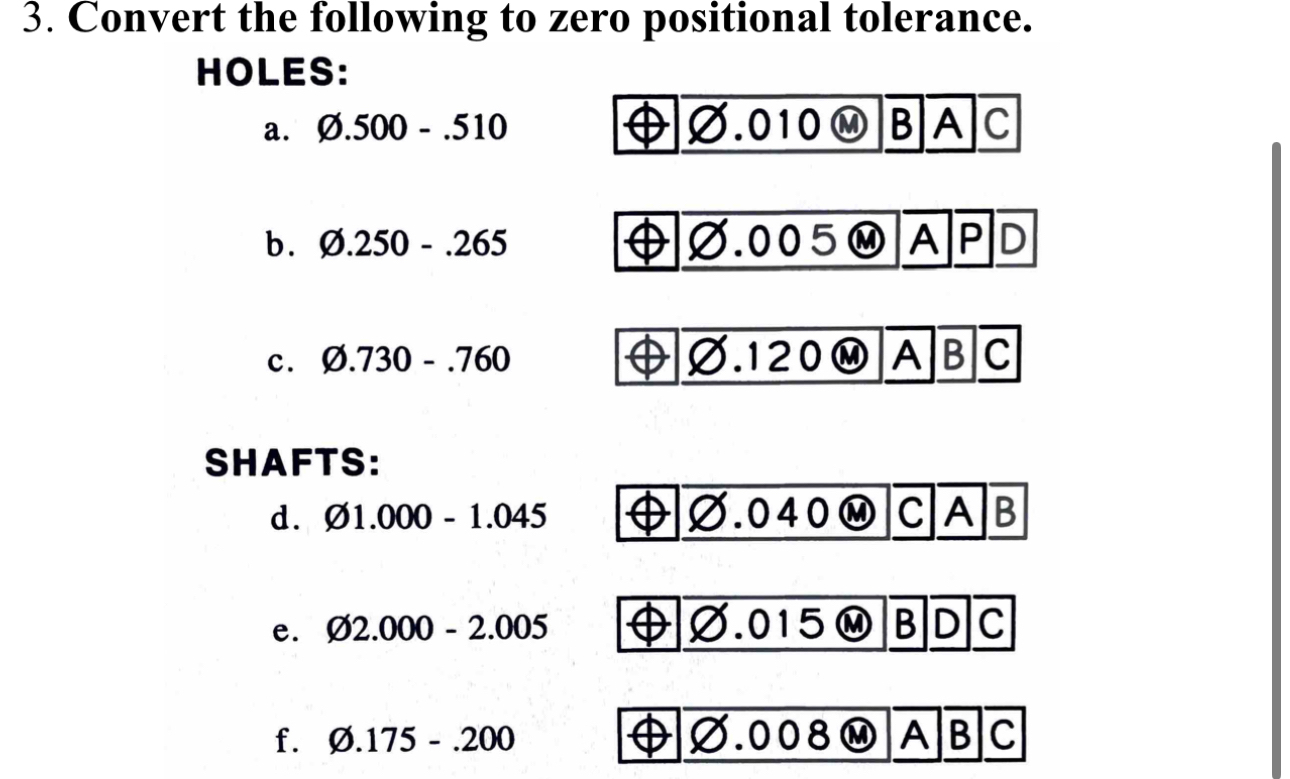 Solved Convert the following to zero positional tolerance. | Chegg.com