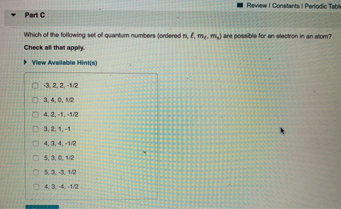 Solved Review Constants 1 Periodic Table Part C Which of the | Chegg.com