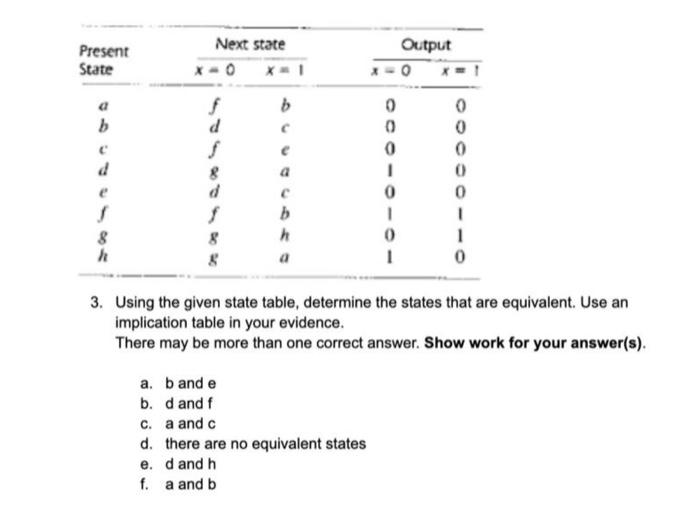 Solved 3. Using the given state table, determine the states | Chegg.com