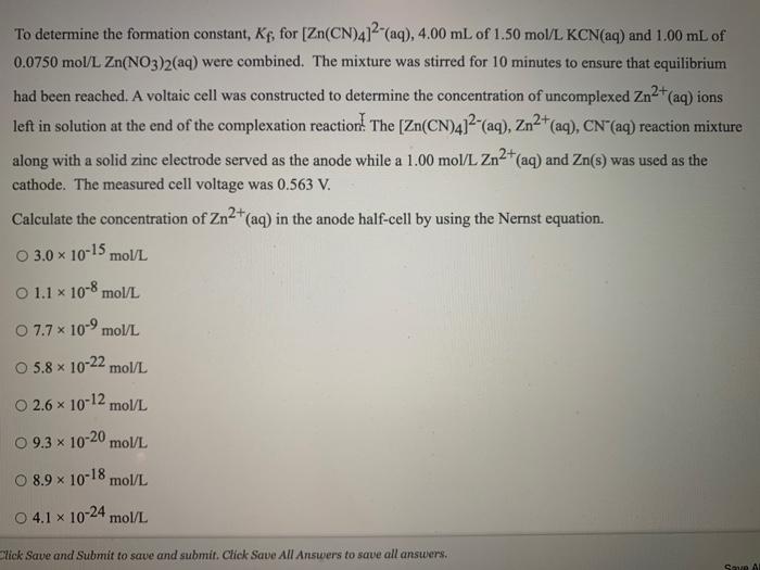 Solved To determine the formation constant, Kf, for | Chegg.com