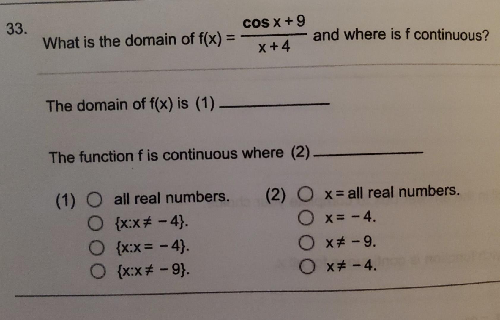 Solved What is the domain of f(x)=x+4cosx+9 and where is f | Chegg.com