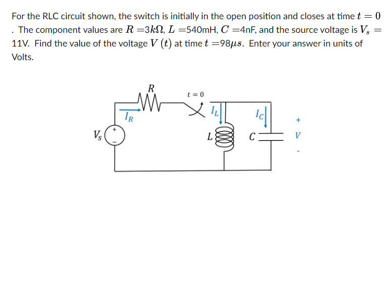 Solved please help For the RLC circuit shown, the switch is | Chegg.com