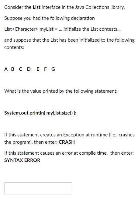 Solved Consider the List interface in the Java Collections | Chegg.com