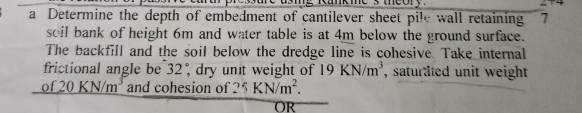 Solved a Determine the depth of embedment of cantilever | Chegg.com