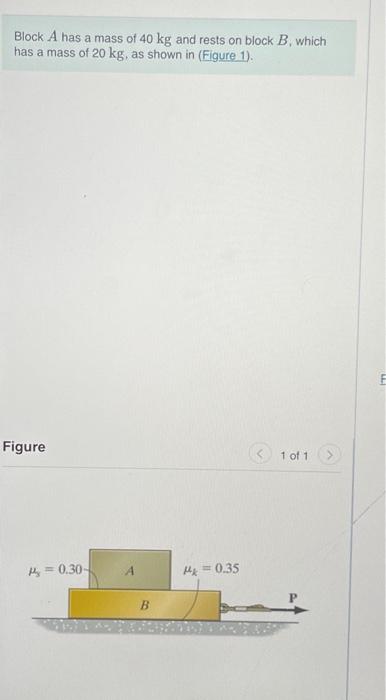 Solved Block A has a mass of 40 kg and rests on block B, | Chegg.com