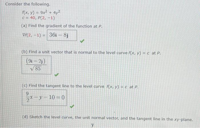 Solved Consider the following. f(x,y)=9x2+4y2c=40,P(2,−1) | Chegg.com