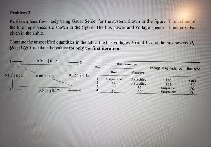 Solved Problem 2 Perform a load flow study using Gauss | Chegg.com