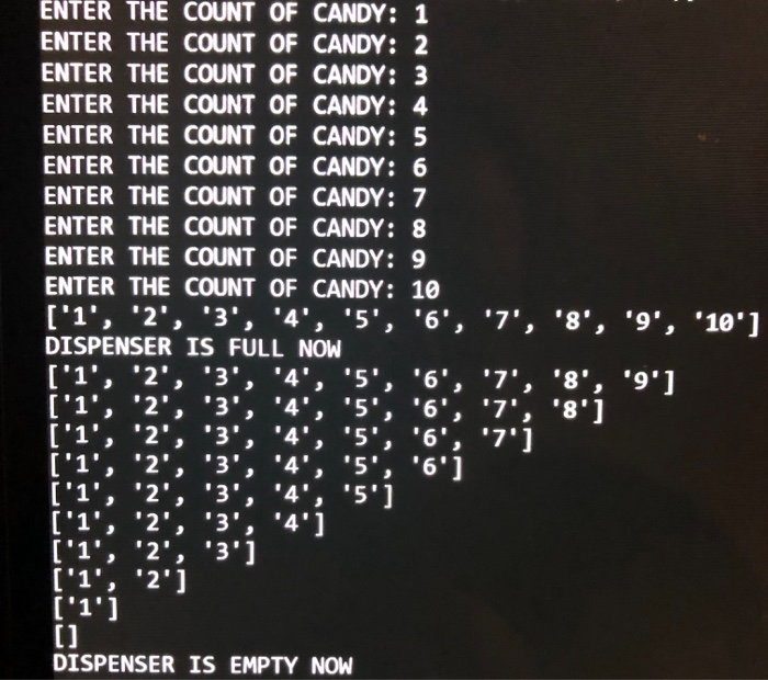 Solved Write a java program that mimics the actions of a pez | Chegg.com