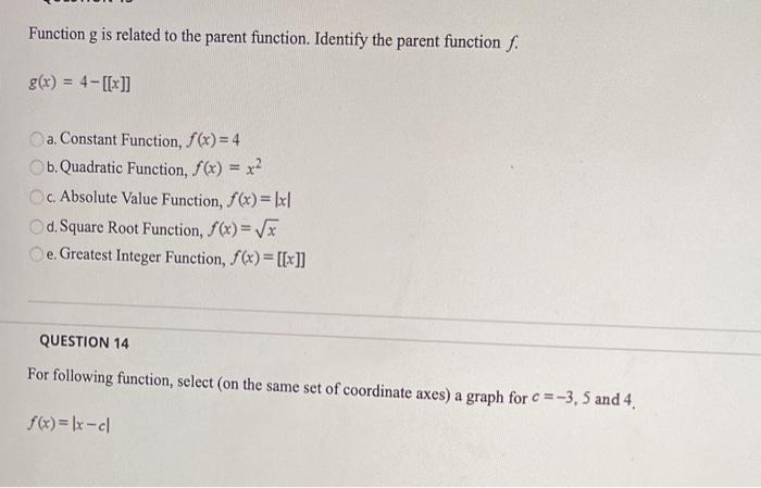 Solved Function g is related to the parent function. | Chegg.com