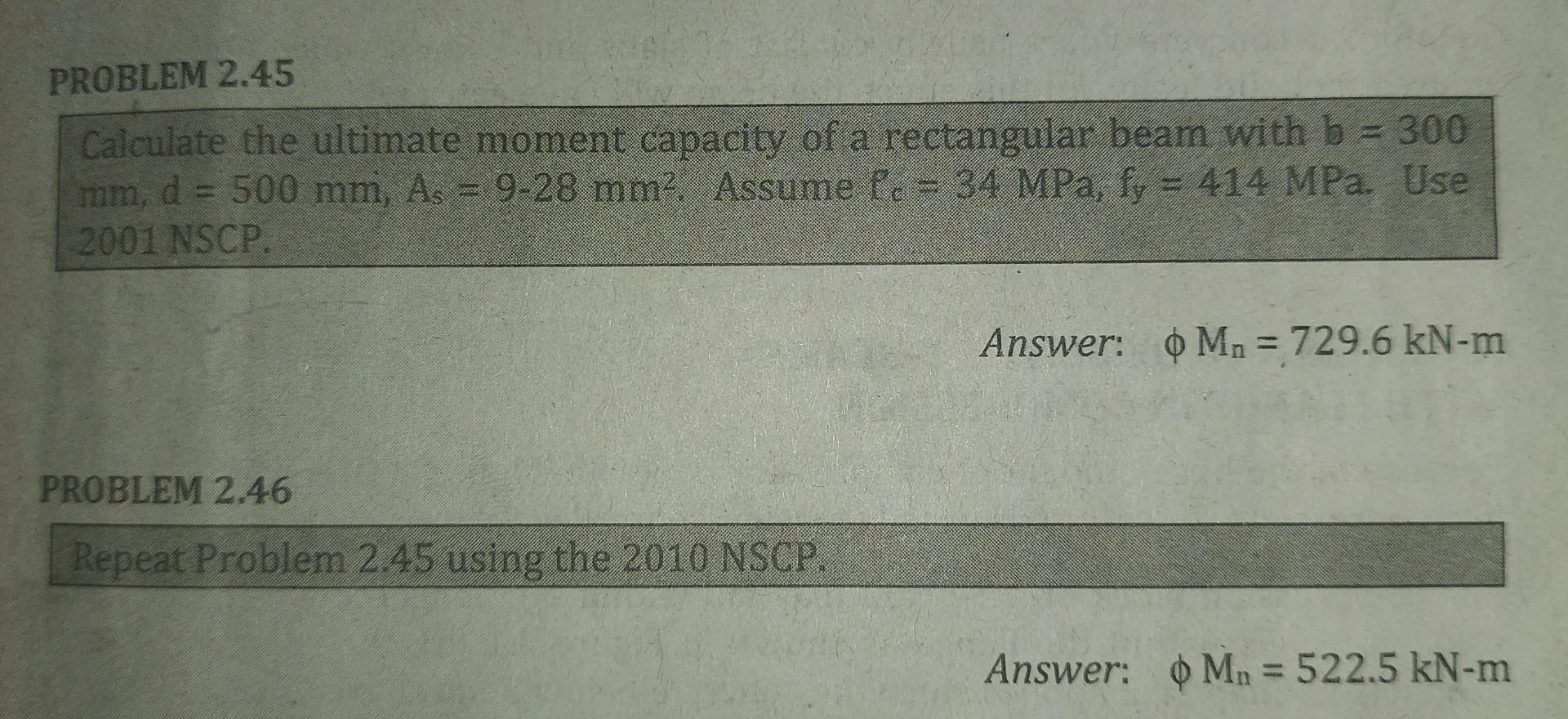 Solved PROBLEM 2.45 Calculate the ultimate moment capacity | Chegg.com