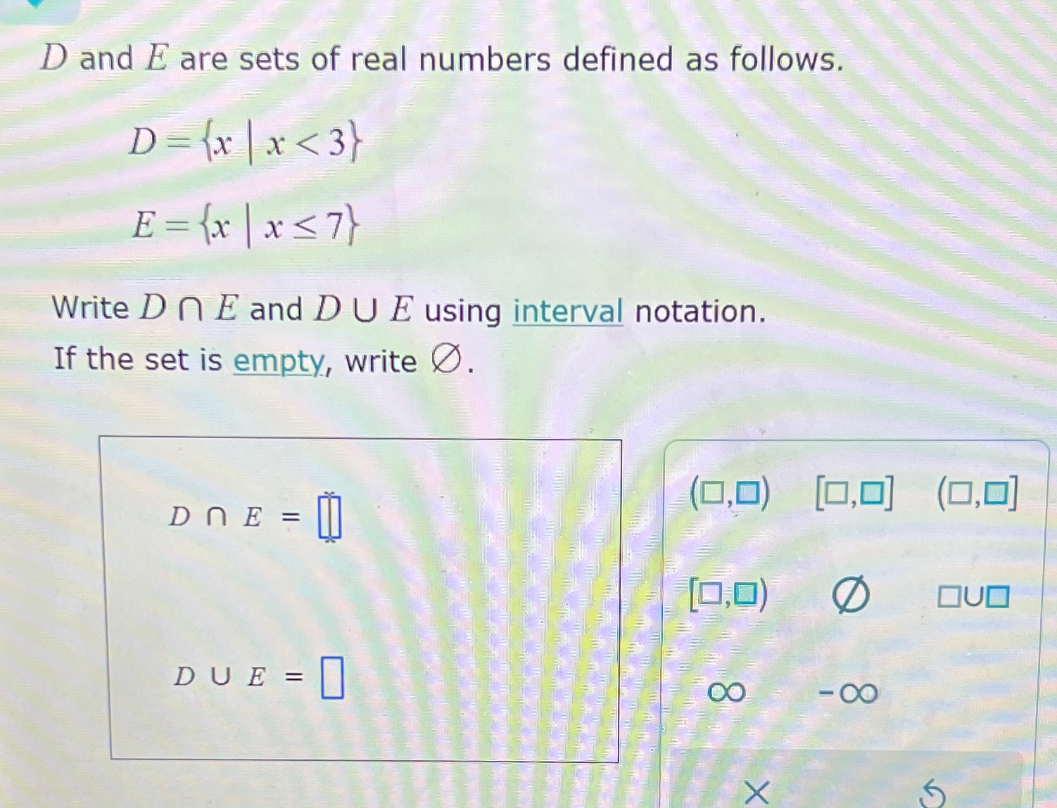 Solved D ﻿and E ﻿are sets of real numbers defined as | Chegg.com