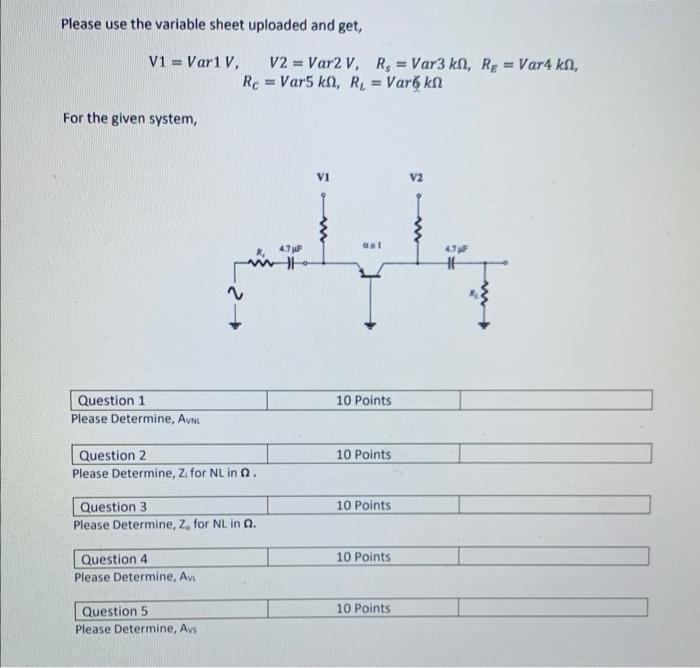 Solved Please use the variable sheet uploaded and get, | Chegg.com