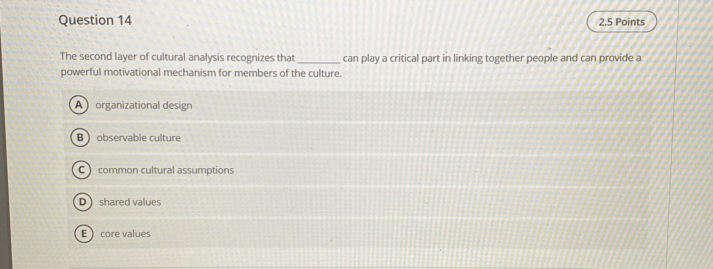 Solved Question 14 2.5 ﻿Points The second layer of cultural | Chegg.com